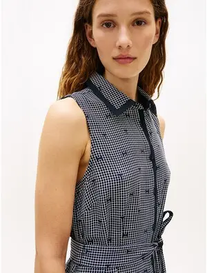 Tommy Hilfiger Sleeveless Crepe Shirtdress With Th Monogram Grid Print