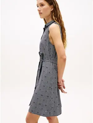 Tommy Hilfiger Sleeveless Crepe Shirtdress With Th Monogram Grid Print