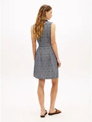 Tommy Hilfiger Sleeveless Crepe Shirtdress With Th Monogram Grid Print
