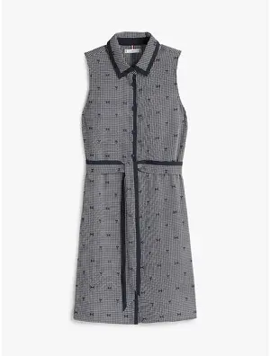 Tommy Hilfiger Sleeveless Crepe Shirtdress With Th Monogram Grid Print