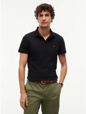 Tommy Hilfiger Men's Slim Fit Stretch Pique Polo - Black