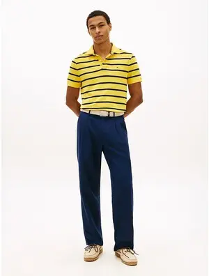 Tommy Hilfiger Regular Fit Striped Wicking Polo - Pollen/black Stripe