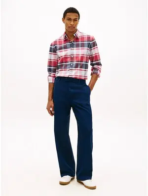 Tommy Hilfiger Regular Fit Plaid Stretch Oxford Shirt - Primary Red Multi