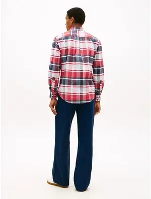Tommy Hilfiger Regular Fit Plaid Stretch Oxford Shirt - Primary Red Multi