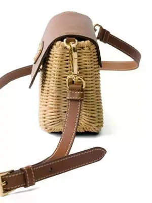 Prada Wicker And Leather Shoulder Bag