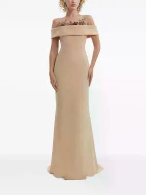 GEMY MAALOUF Floral Beaded Off-shoulder Dress