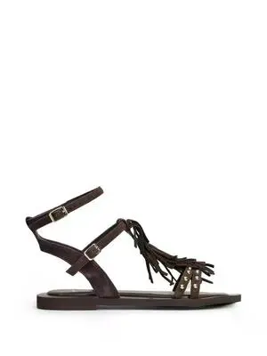MARC ELLIS Flat Sandals With Fringe Detail And Gold-tone Stud Embellishments