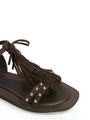MARC ELLIS Flat Sandals With Fringe Detail And Gold-tone Stud Embellishments