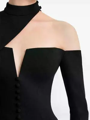 GEMY MAALOUF Asymmetrical Neckline Button-down Floor-length Dress