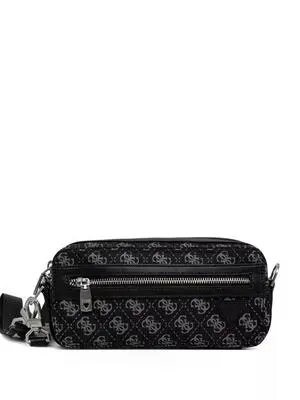 Guess Monogram-print Logo Plaque Messenger Bag - Black