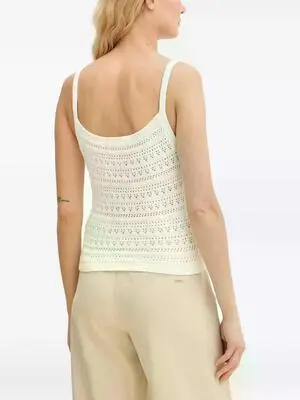 Guess Pointelle-knit Logo Plaque Top - White