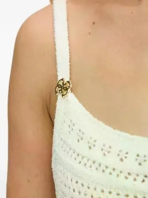 Guess Pointelle-knit Logo Plaque Top - White