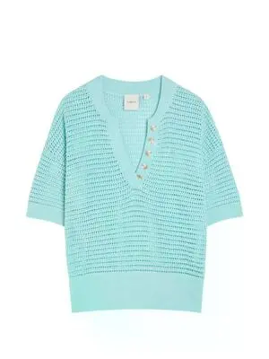 Varley Callie Open-knit Button-detail Polo Shirt