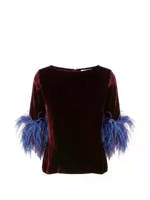 STEPHAN JANSON Feather-trim Velour Blouse