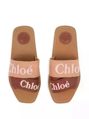 Chloé Woody Logo-embroidered Flat Sandals - Pink