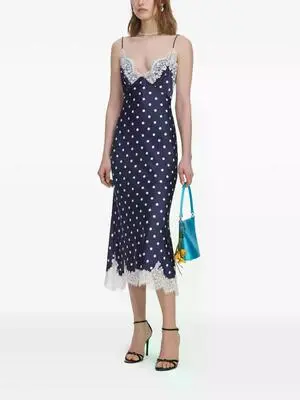 SELF-PORTRAIT Polka-dot Lace-trim Midi Dress - Blue