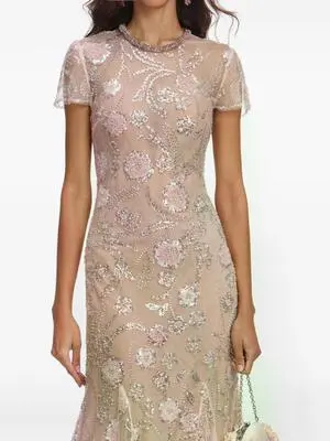 SELF-PORTRAIT Sequin-embellished Floral-print Midi Dress