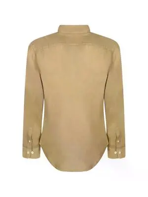 120% Lino Classic-collar Curved-hem Shirt