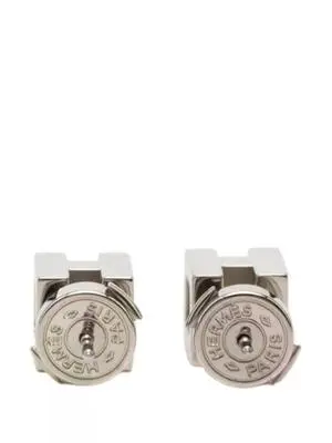 Hermès Palladium Plated Cage Dh Cube Push Back Earrings