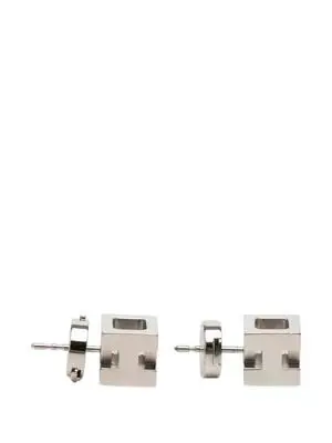 Hermès Palladium Plated Cage Dh Cube Push Back Earrings