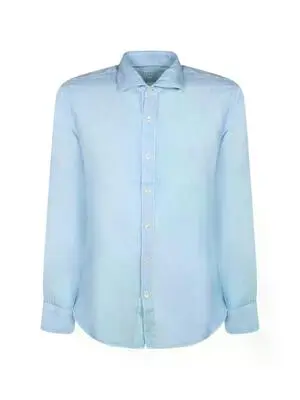 120% Lino Spread-collar Buttoned-cuff Shirt - Blue