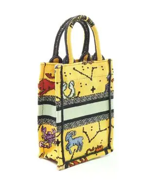 Dior Mini Embroidered Canvas Vertical Book Tote Satchel - Yellow