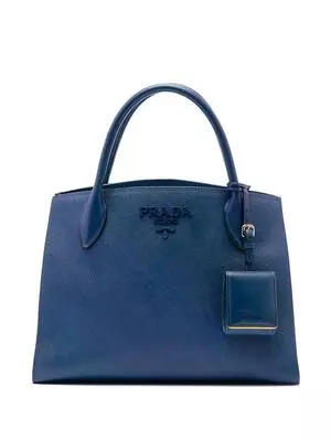 Prada Saffiano Cuir Monochrome Top Handle Satchel - Blue