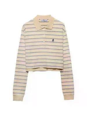 Prada Striped Piqué Polo Shirt - Neutrals