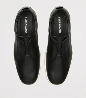 FERRAGAMO Leather Slip-on Sneakers - Black