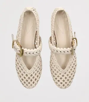 Zimmermann Braided Leather Ballet Flats With Buckle Detail - Beige
