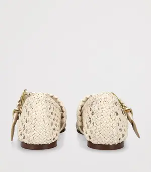 Zimmermann Braided Leather Ballet Flats With Buckle Detail - Beige