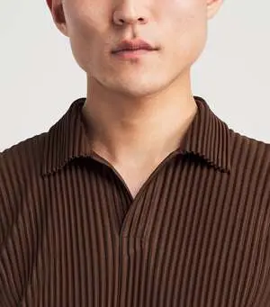 Issey Miyake Pleated Polo Shirt - Brown