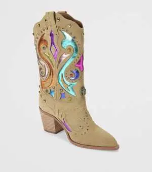 Kurt Geiger Suede Kensington Cowboy Boots - Beige