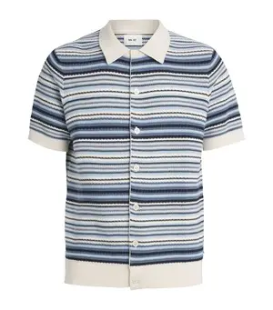 NN.07 Nolan Striped Knit Polo Cardigan - Navy