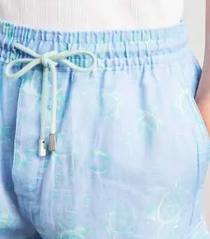 Vilebrequin Linen Turtle Print Cargo Bermuda Shorts - Blue