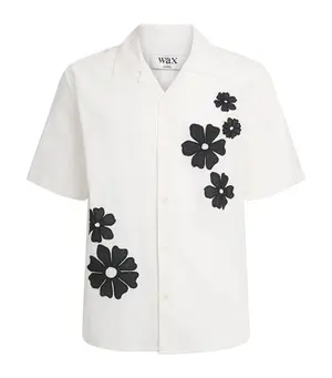 WAX LONDON Linen Floral Appliqué Didcot Shirt - Black