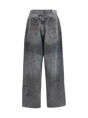 Balenciaga Tattoo Baggy Cotton Denim Pants - Gray