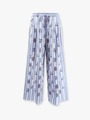 Dolce & Gabbana Striped Cotton Silk Trousers With Floral Embroidery