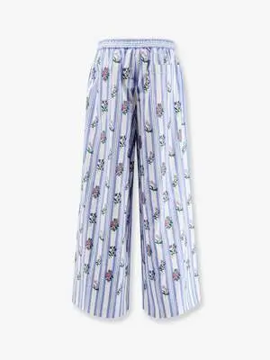 Dolce & Gabbana Striped Cotton Silk Trousers With Floral Embroidery