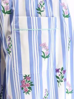 Dolce & Gabbana Striped Cotton Silk Trousers With Floral Embroidery