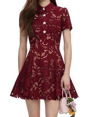 SELF-PORTRAIT Lace Mini Dress With Jewel Buttons