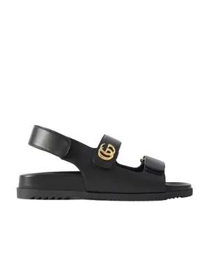 Gucci Double G Sandals With Gold Hardware - Black