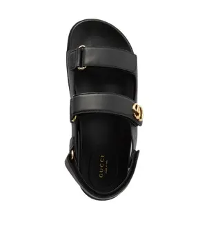 Gucci Double G Sandals With Gold Hardware - Black