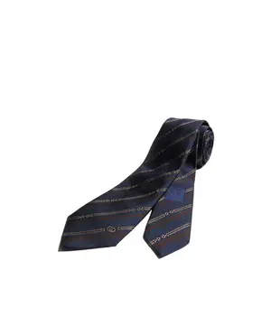 Gucci Silk Jacquard Tie With Interlocking G Horsebit Motif - Blue