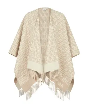 Fendi Ff Jacquard Fringed Poncho - Light Brown