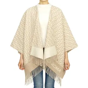 Fendi Ff Jacquard Fringed Poncho - Light Brown