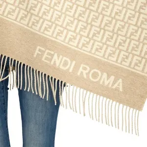 Fendi Ff Jacquard Fringed Poncho - Light Brown
