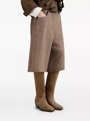 Brunello Cucinelli Sparkling Virgin Wool Houndstooth Long Bermuda Shorts With Monili