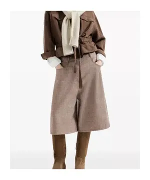 Brunello Cucinelli Sparkling Virgin Wool Houndstooth Long Bermuda Shorts With Monili