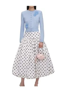 SELF-PORTRAIT Cropped Cardigan With Floral Appliqu - Blue